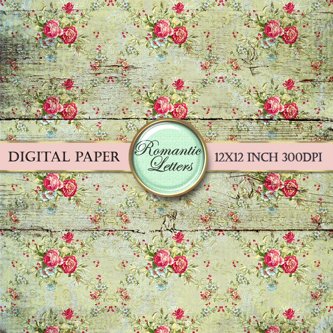 Floral digital scrapbook paper pack Shabby Chic rose flower | Etsy