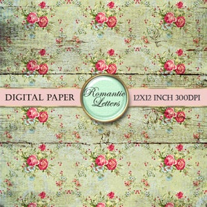 Floral Digital Scrapbook Paper Pack Shabby Chic Rose Flower Printable ...