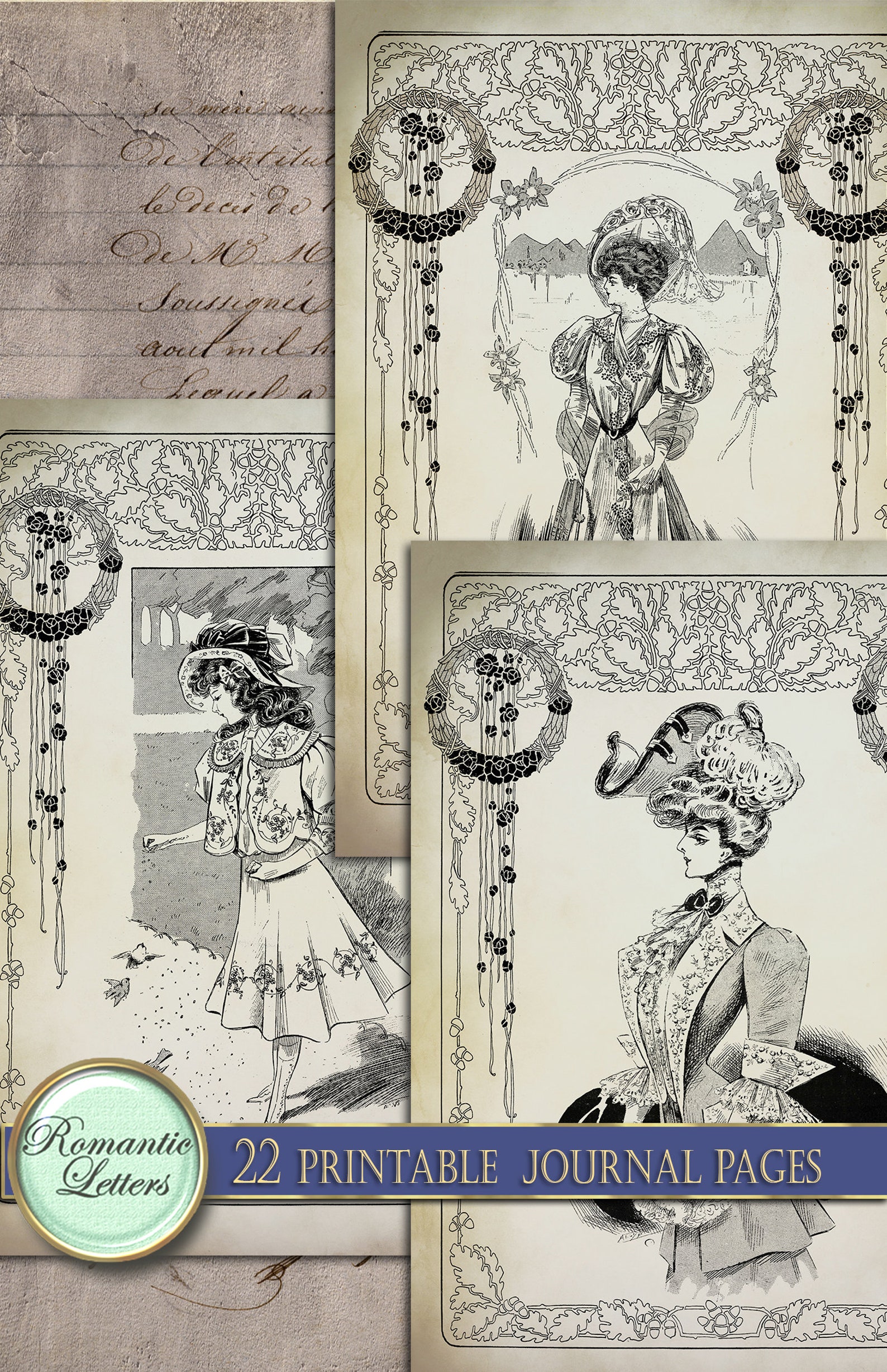 Printable Journal Paper Victorian Fashion Digital Paper Pack - Etsy