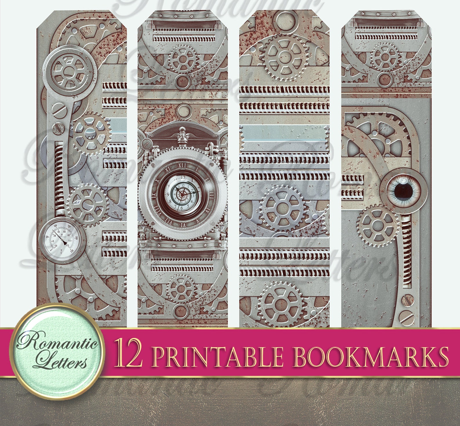 Printable Steampunk Bookmarks Set Printable Scrapbook Gift - Etsy