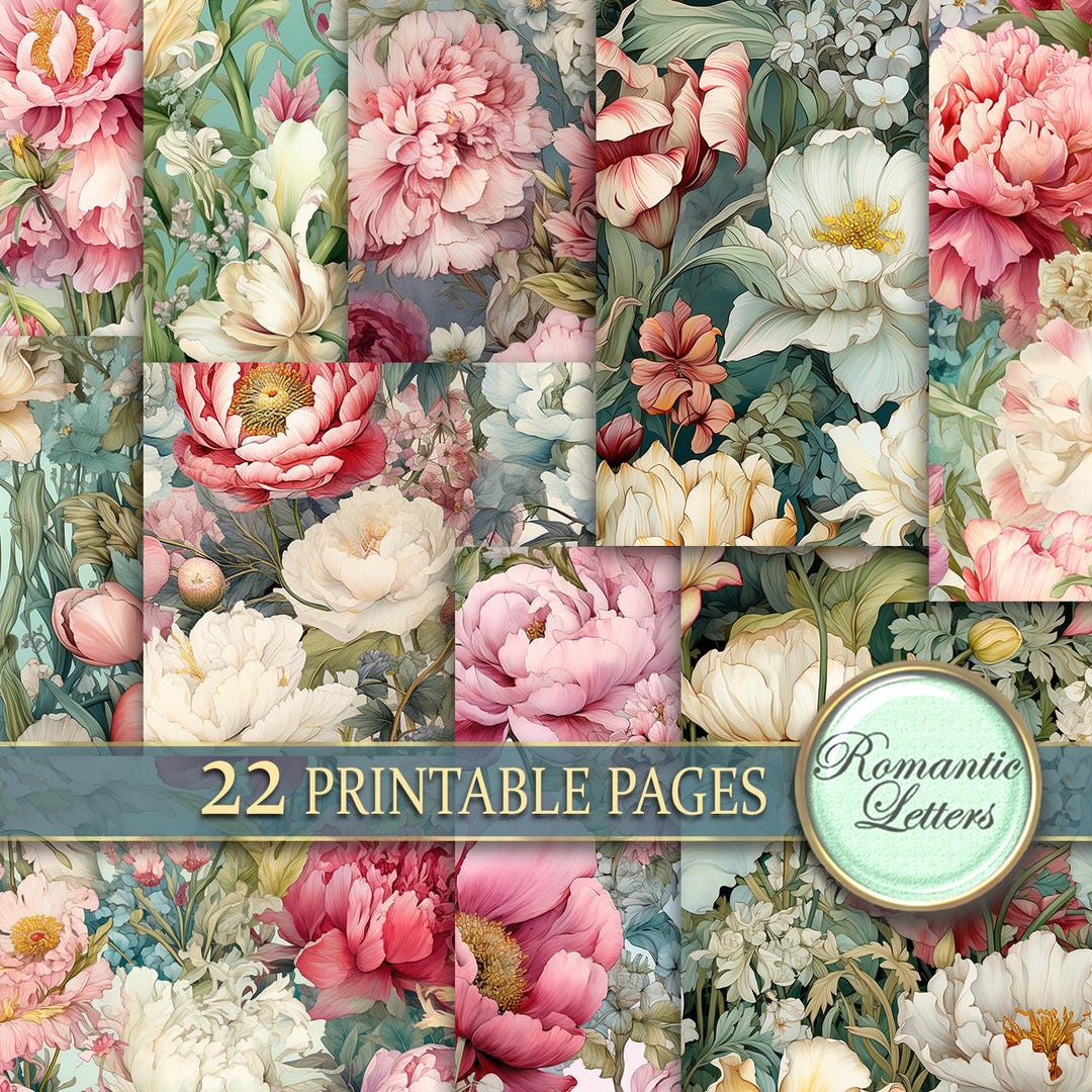 Victorian Digital Scrapbook Paper Pack Shabby Chic Flower Botanical ...