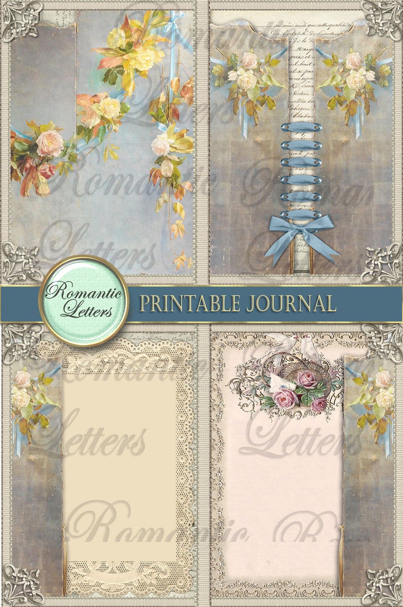 Printable junk journal kit shabby chic digital scrapbook paper | Etsy