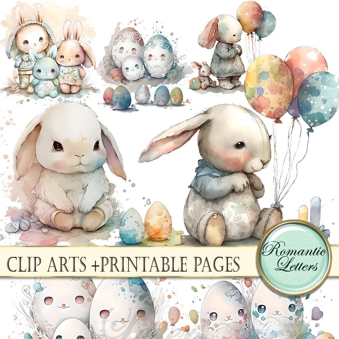 Easter Bunny Digital Clip Art Set Printable Scrapbook Paper Easter Eggs ...