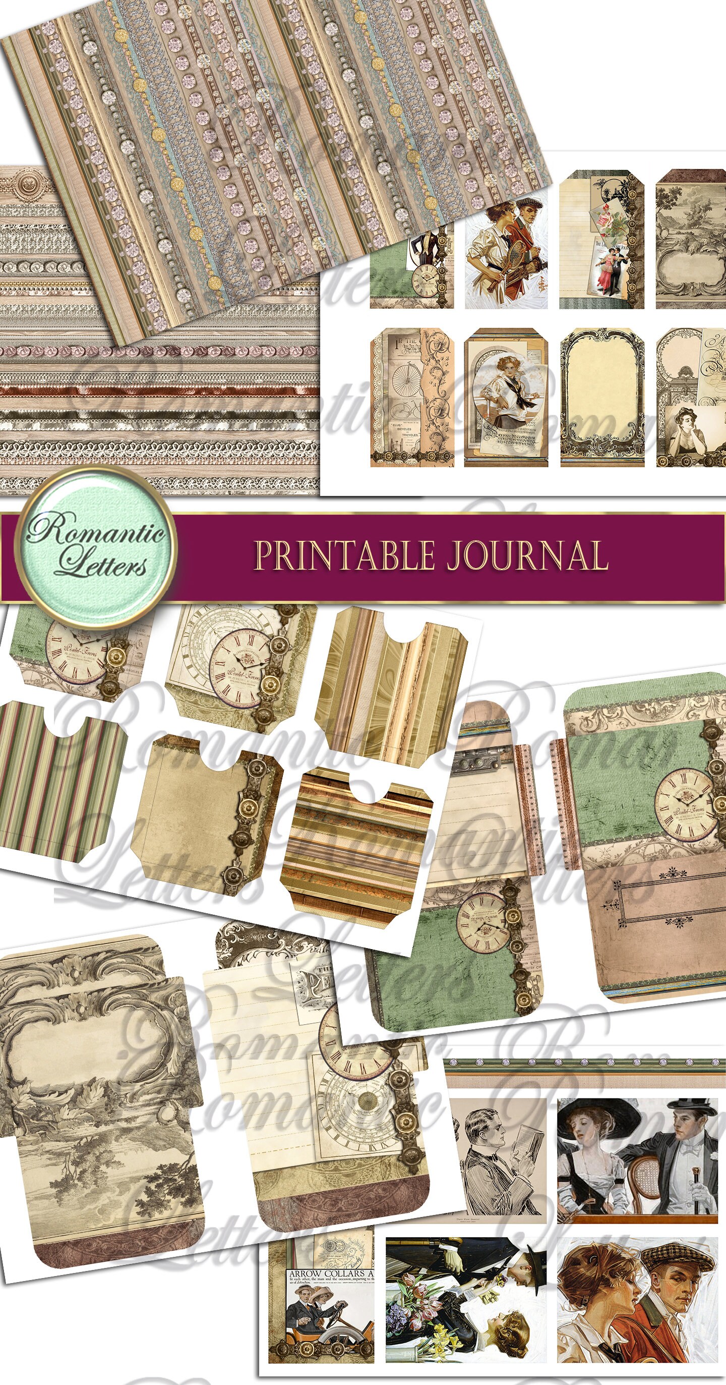 Printable Junk journal kit vintage digital scrapbooking | Etsy