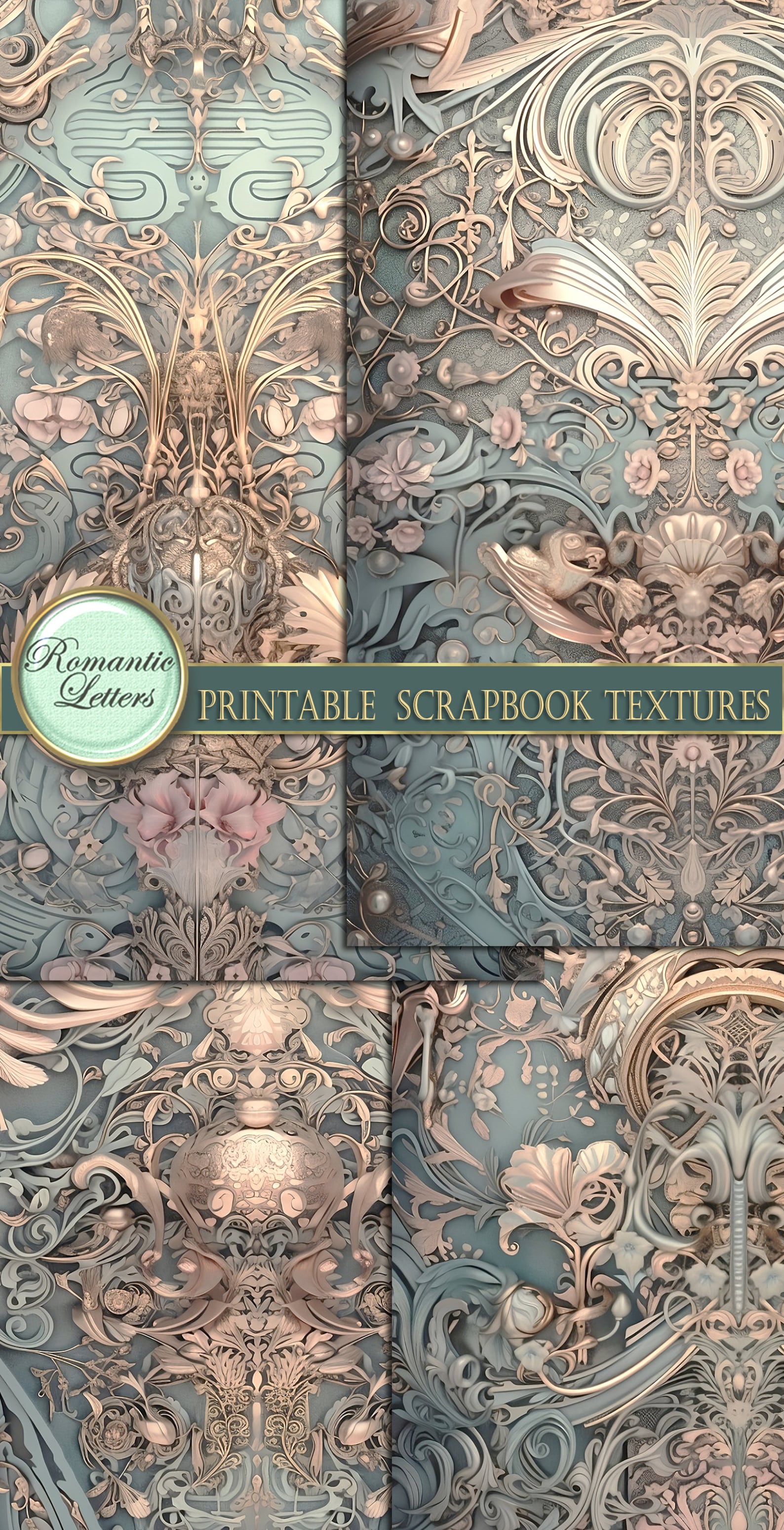Digital Paper Damask Scrapbook Printable Paper Pack Digital Texture ...
