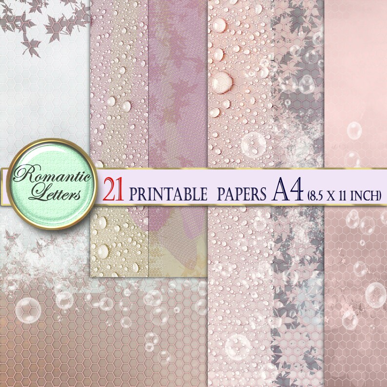 Pink water printable scrapbook paper A4 printable junk journal | Etsy