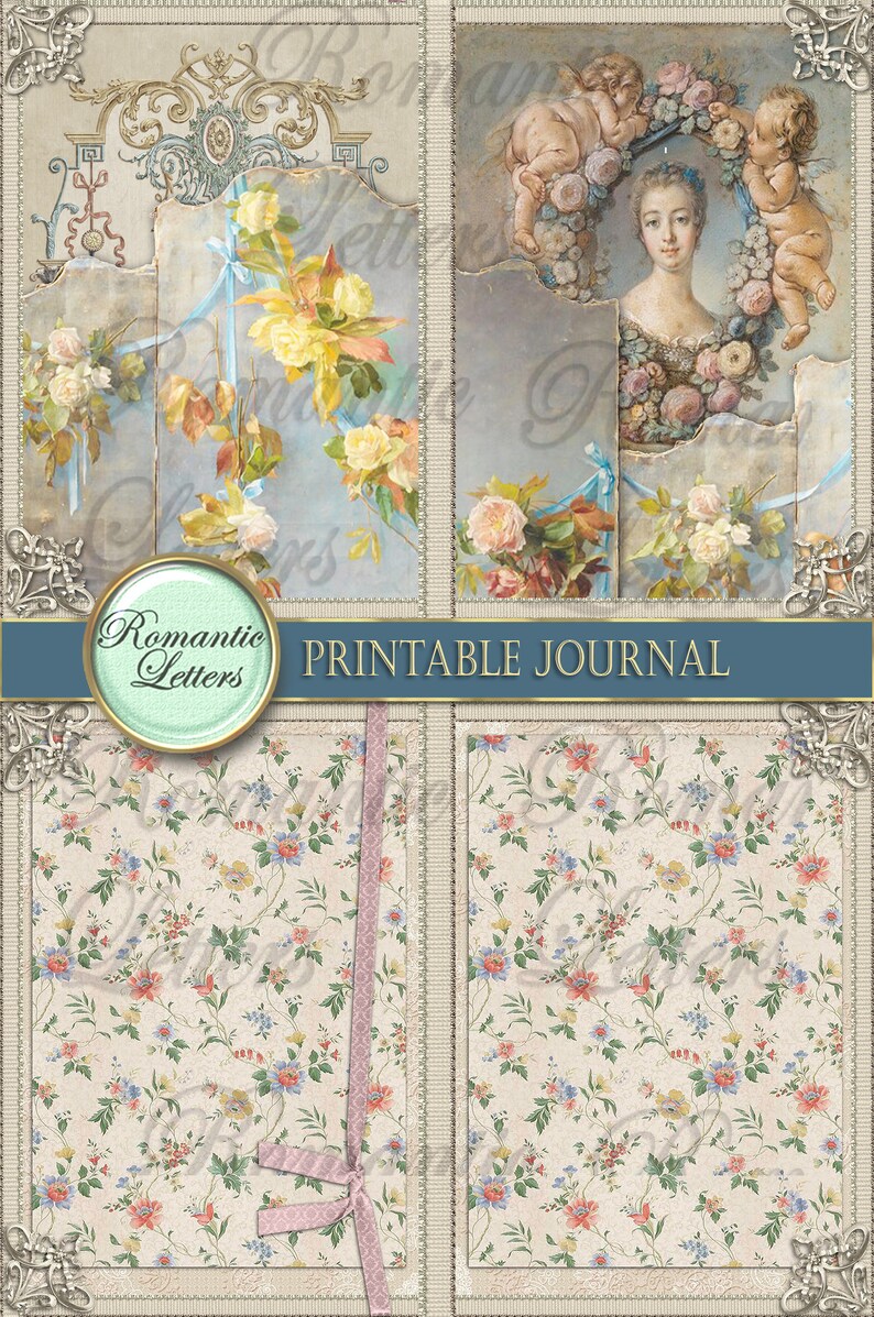 Printable junk journal kit shabby chic digital scrapbook paper | Etsy