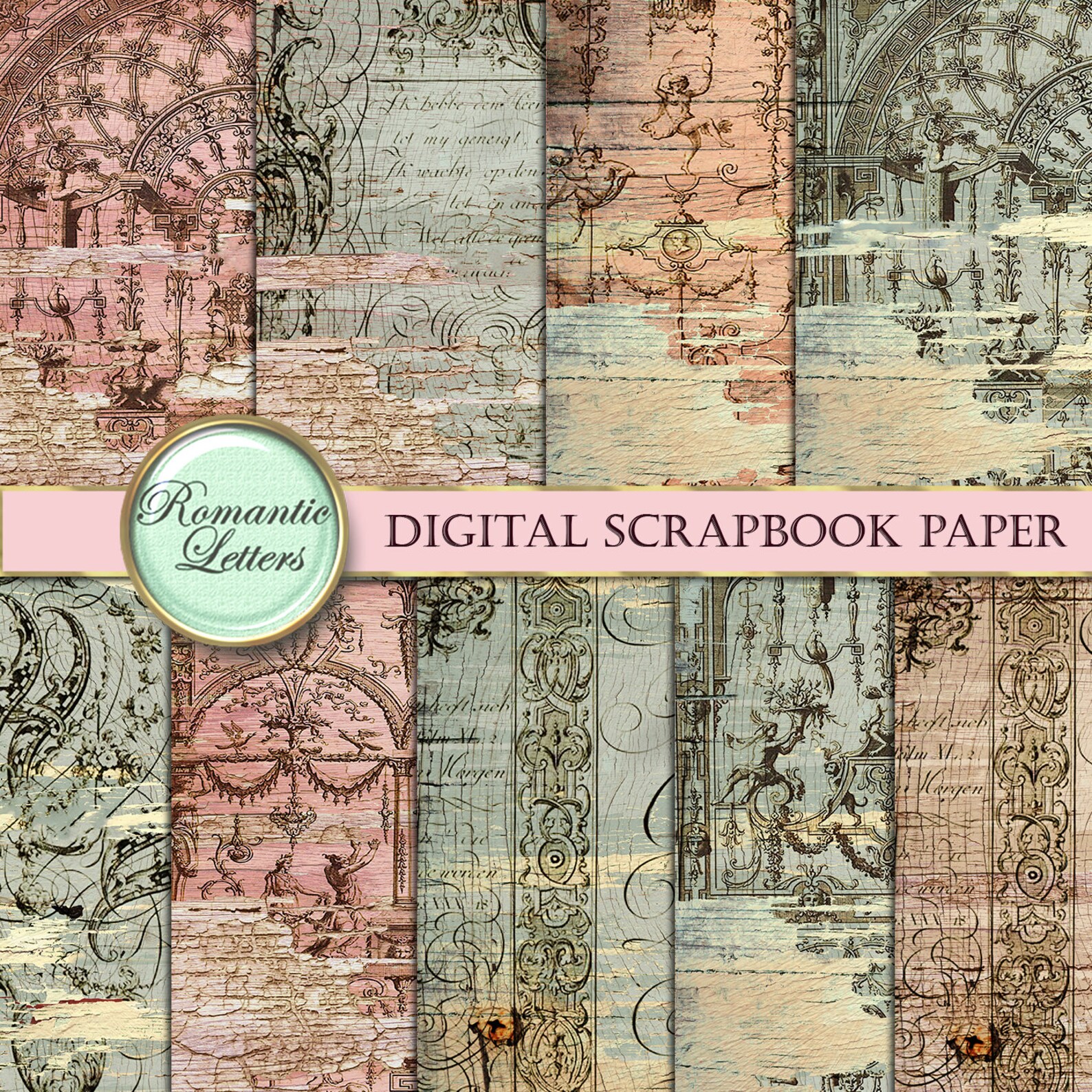 Shabby Digital Scrapbook Paper Pack Digital Background Shabby | Etsy