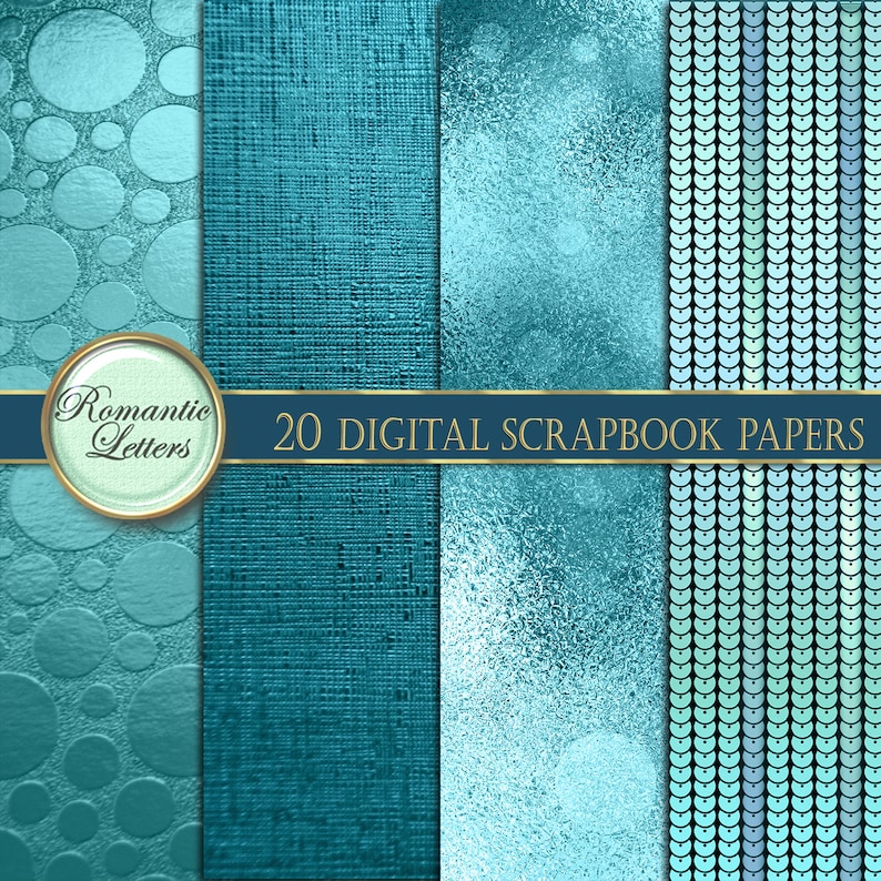 Digital paper teal digital scrapbook album paper digital | Etsy