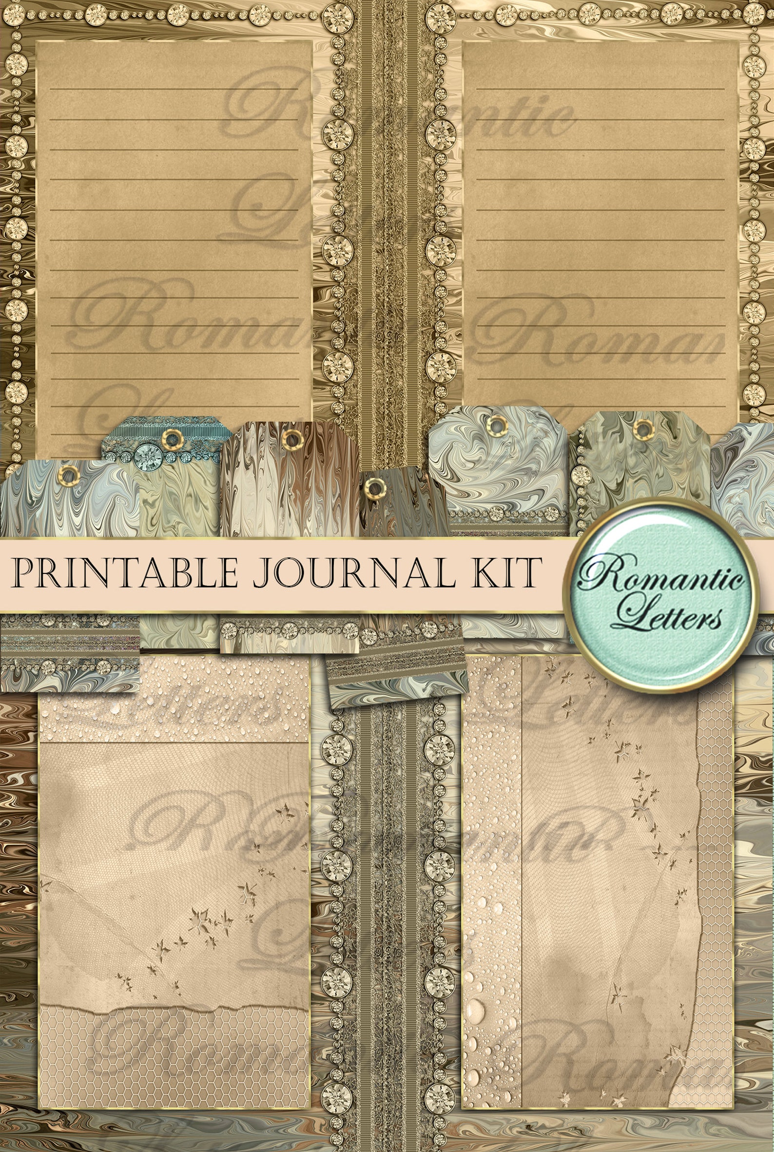 Printable Junk Journal Kit Digital Scrapbook Backgrounds - Etsy