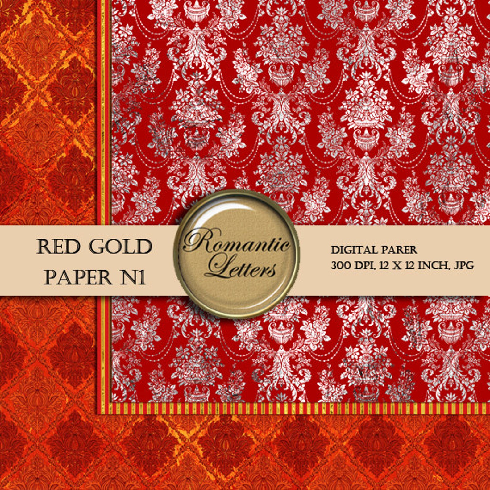 Digital Paper Damask Gold Digital Paper Red Gold Digital - Etsy