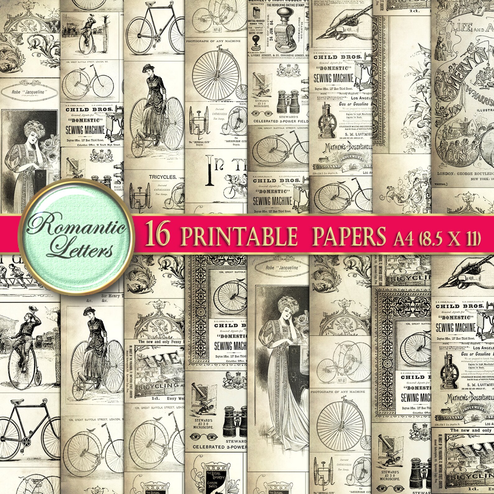 Ephemera Digital Paper Pack Digital Paper Victorian Digital | Etsy