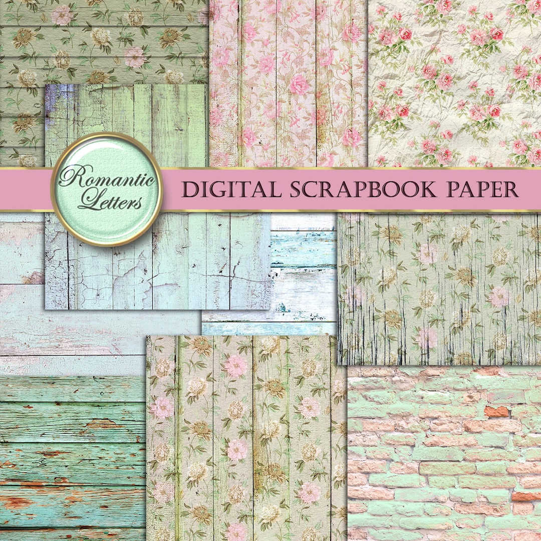 Floral Digital Scrapbook Paper Pack Shabby Chic Rose Flower Digital ...