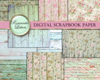 Floral digital scrapbook paper pack Shabby Chic rose flower | Etsy