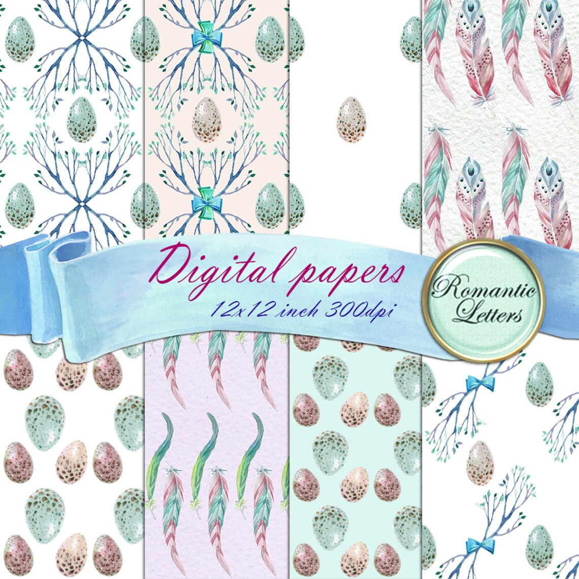 Easter Watercolor Clip Art Egg Digital Easter Clipart - Etsy