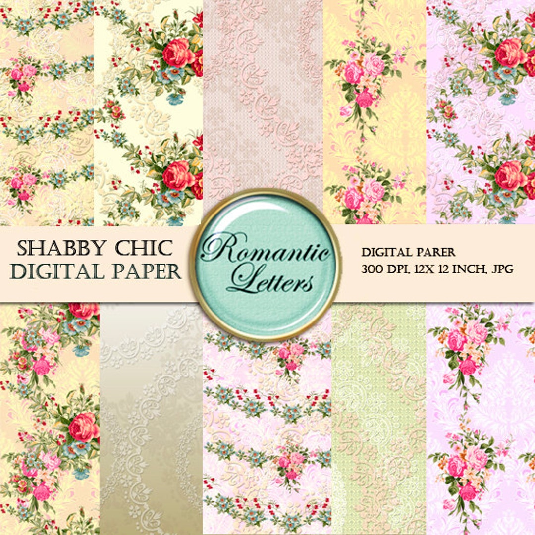 Shabby Chic Digital Paper Pack Digital Scrapbooking Floral Background ...