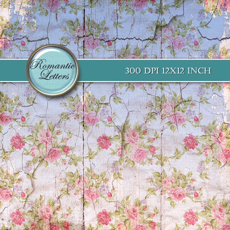 Floral Digital Scrapbook Paper Shabby Chic Rose Vintage Flower - Etsy