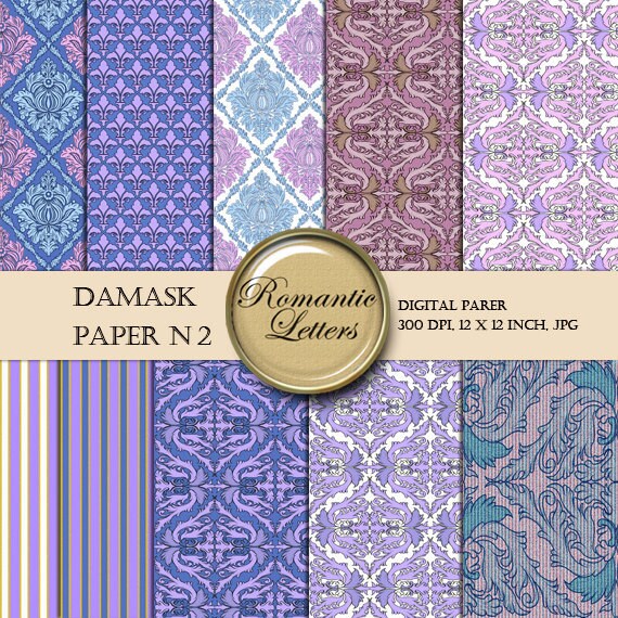 DAMASK Digital Paper Pack Digital Scrapbook Paper Damask | Etsy