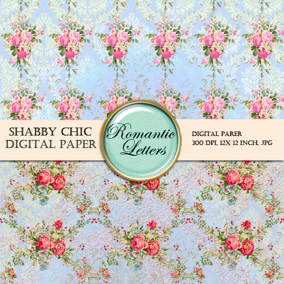 Floral Digital Scrapbook Paper Pack Floral Shabby Chic ROSE | Etsy