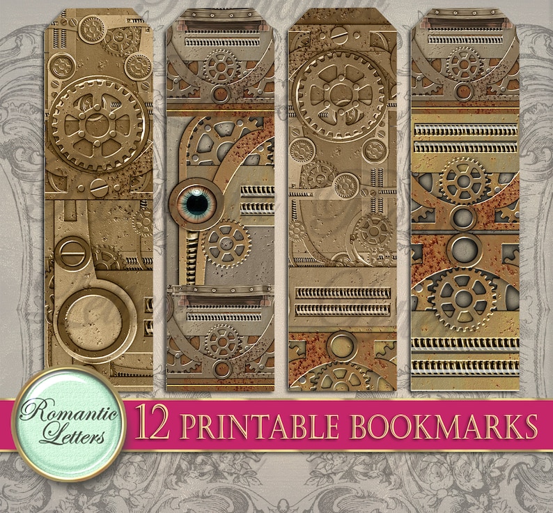 Printable Steampunk Bookmarks Set Printable Scrapbook Gift - Etsy