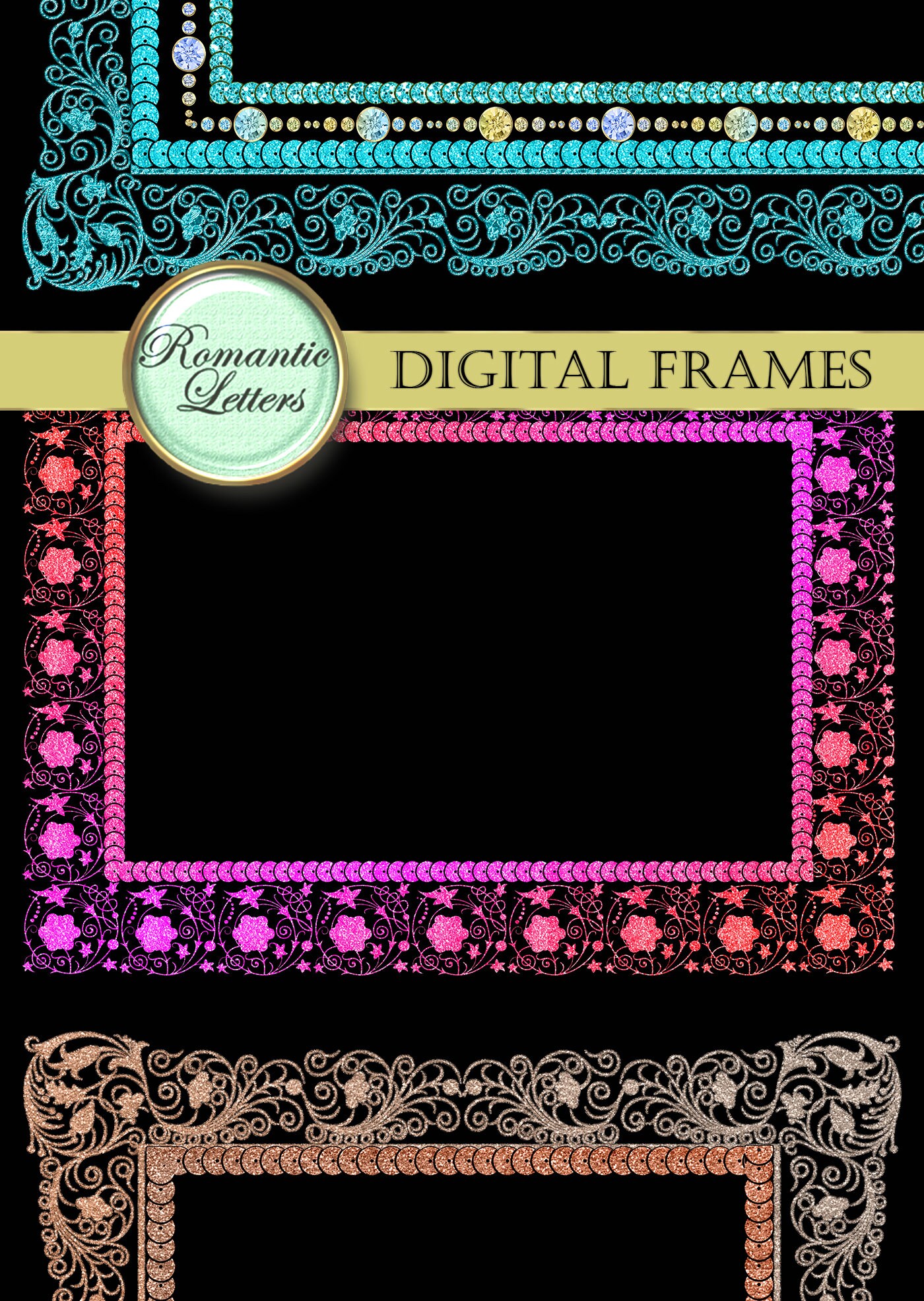 Digital scrapbook frames gold clip art lace digital scrapbook | Etsy