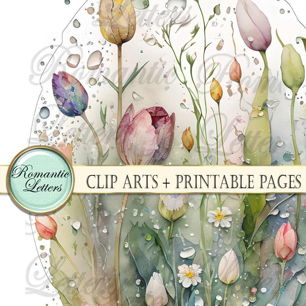 Easter Egg Flowers Digital Clip Art Set Floral Scrapbook Pages Easter ...