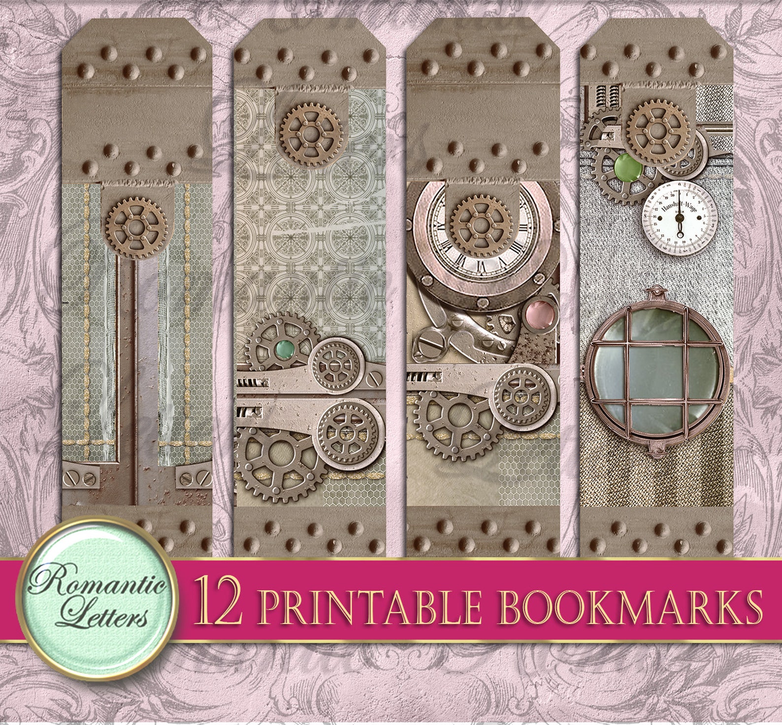Printable Steampunk Bookmarks Set Printable Scrapbook Gift Tags ...