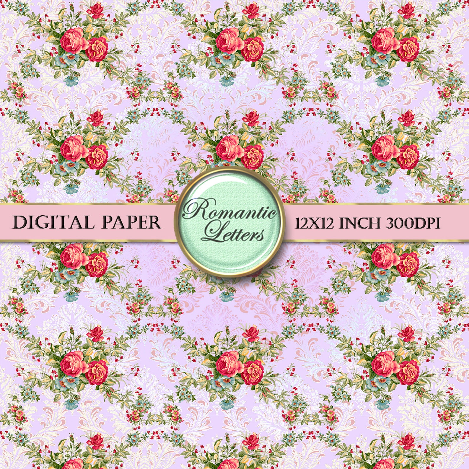 Floral Digital Scrapbook Paper Pack Shabby Chic Rose Flowers - Etsy