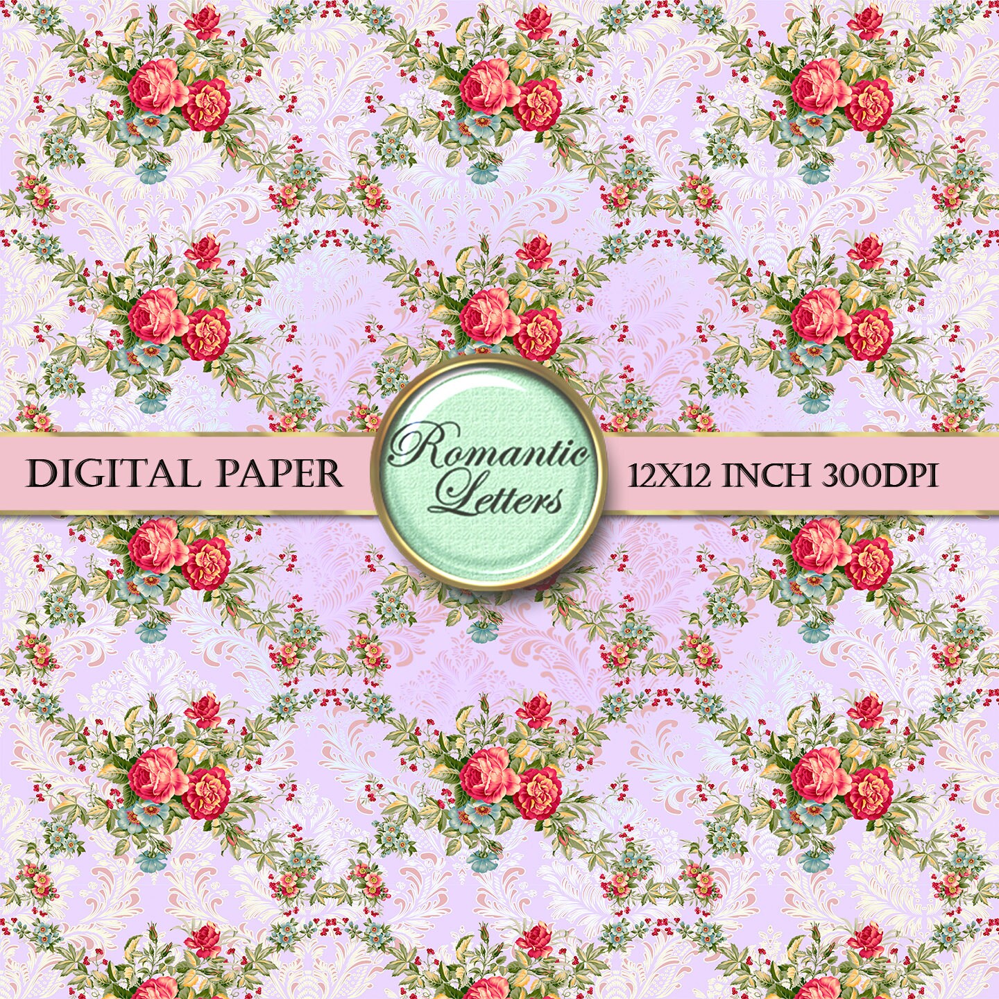 Floral Digital Scrapbook Paper Pack Shabby Chic Rose Flowers | Etsy
