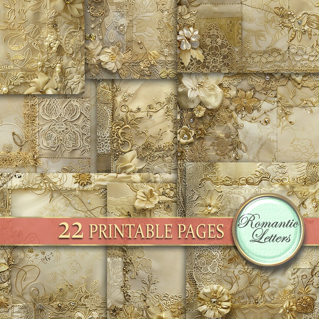 Digital Printable Scrapbook Paper Pack Embroidery Junk Journal Pages ...