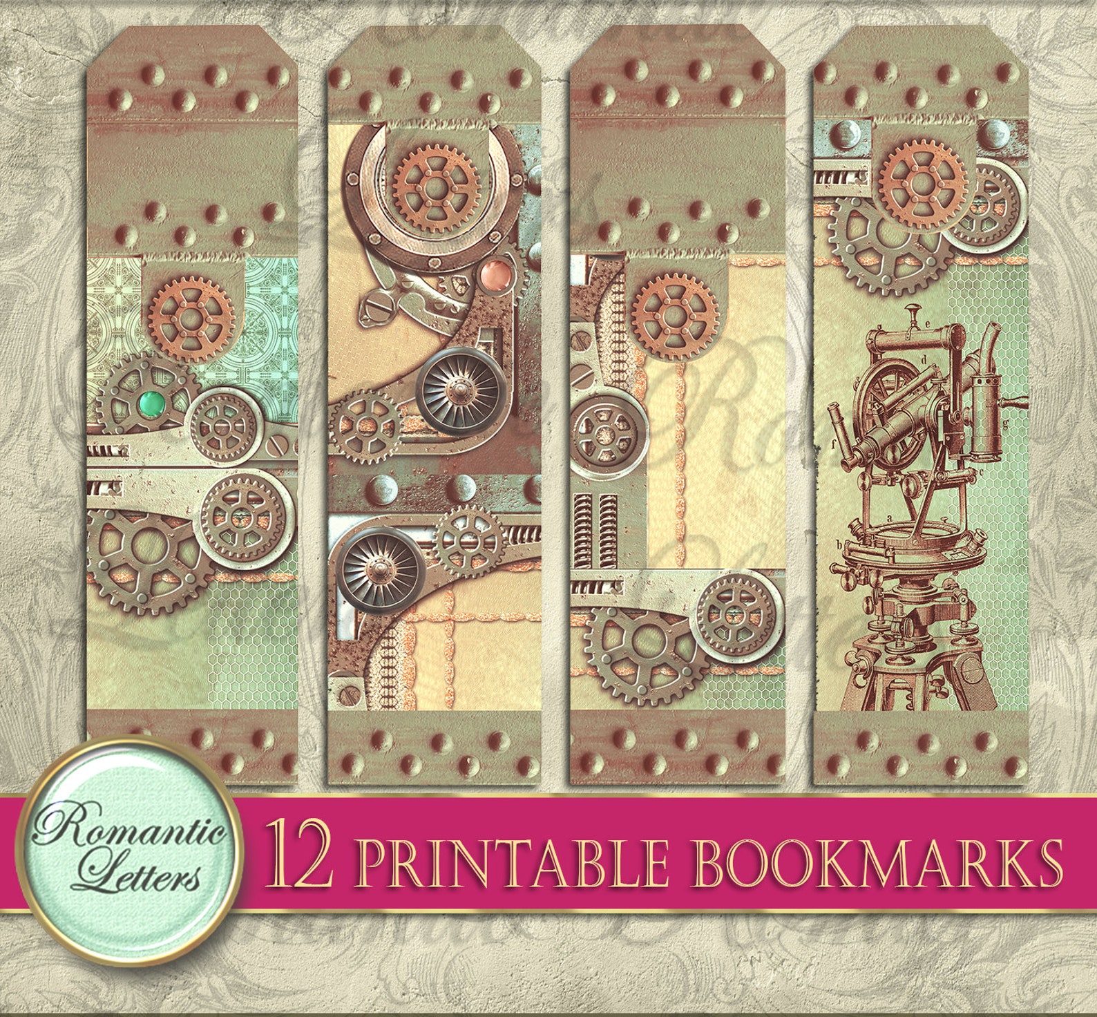 Printable Steampunk Bookmarks Set Digital Printable Gift Tags - Etsy