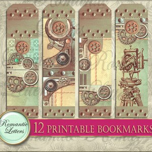 Printable Steampunk Bookmarks Set Digital Printable Gift Tags Printable ...