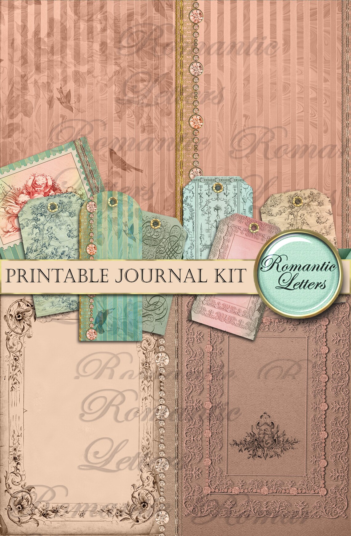Printable scrapbook kit paper victorian printable journal | Etsy