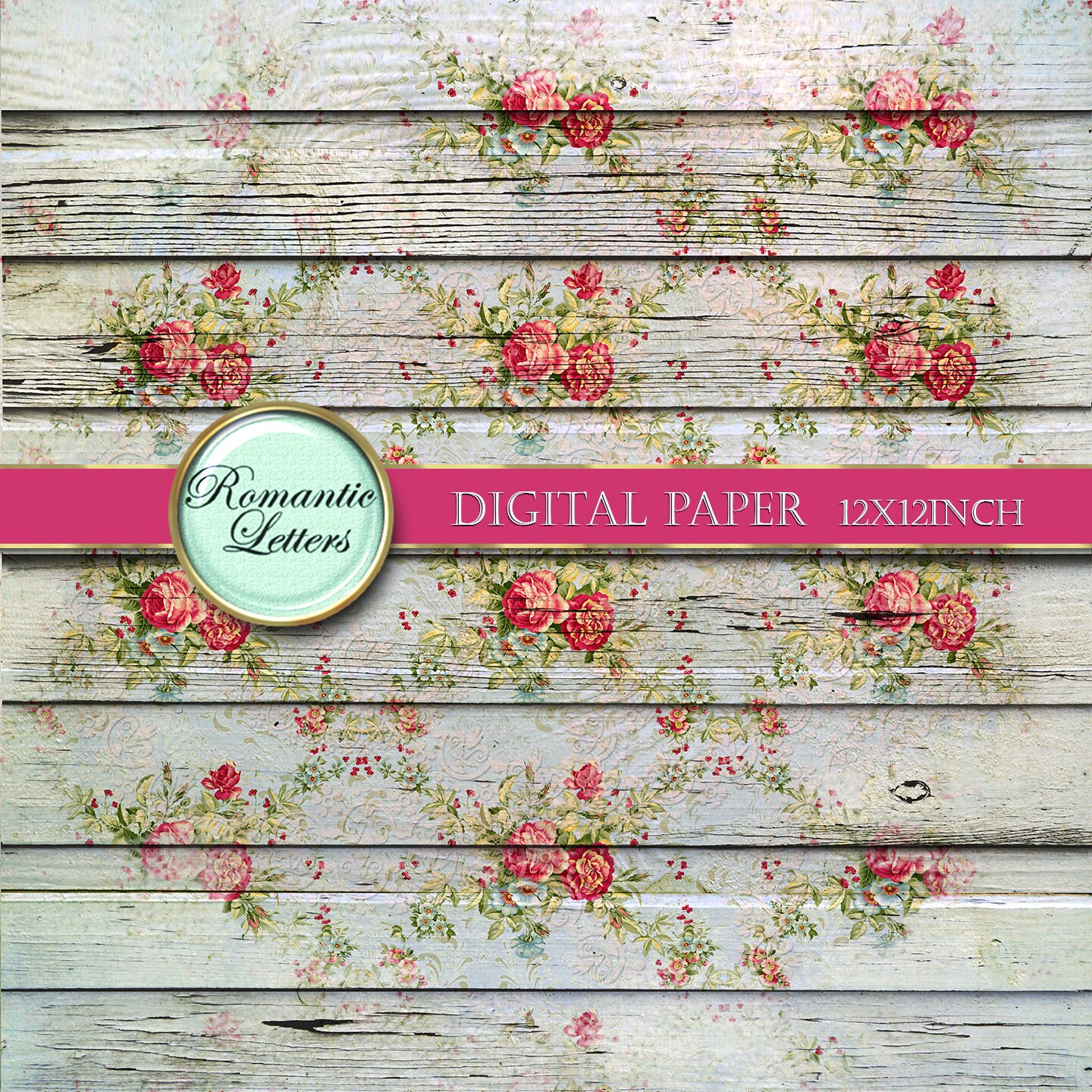 Floral digital scrapbook paper pack Shabby Chic distressed | Etsy