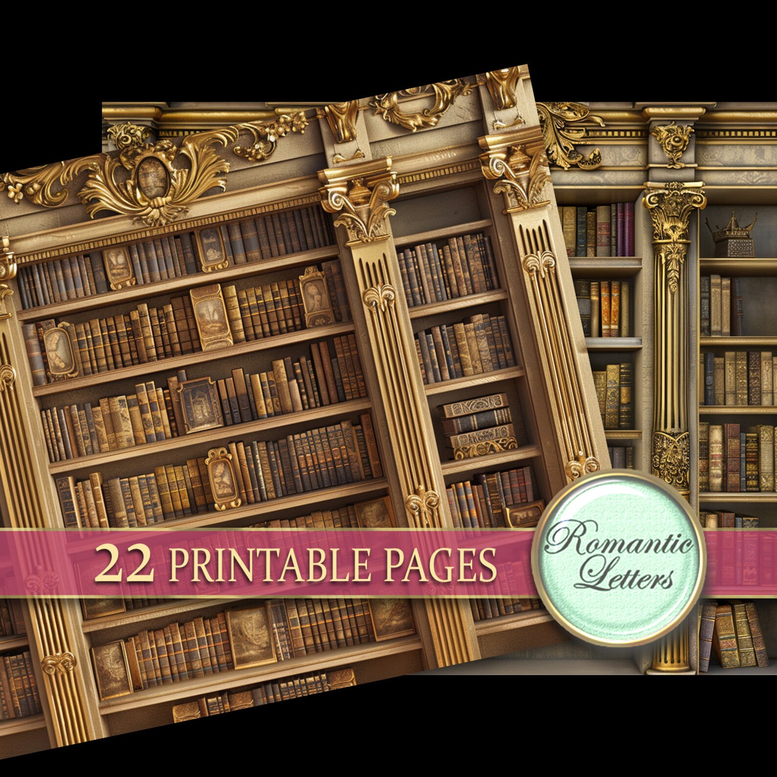 Bookshelves Bookcase Digital Scrapbook Paper Pack Printable Craft Paper ...