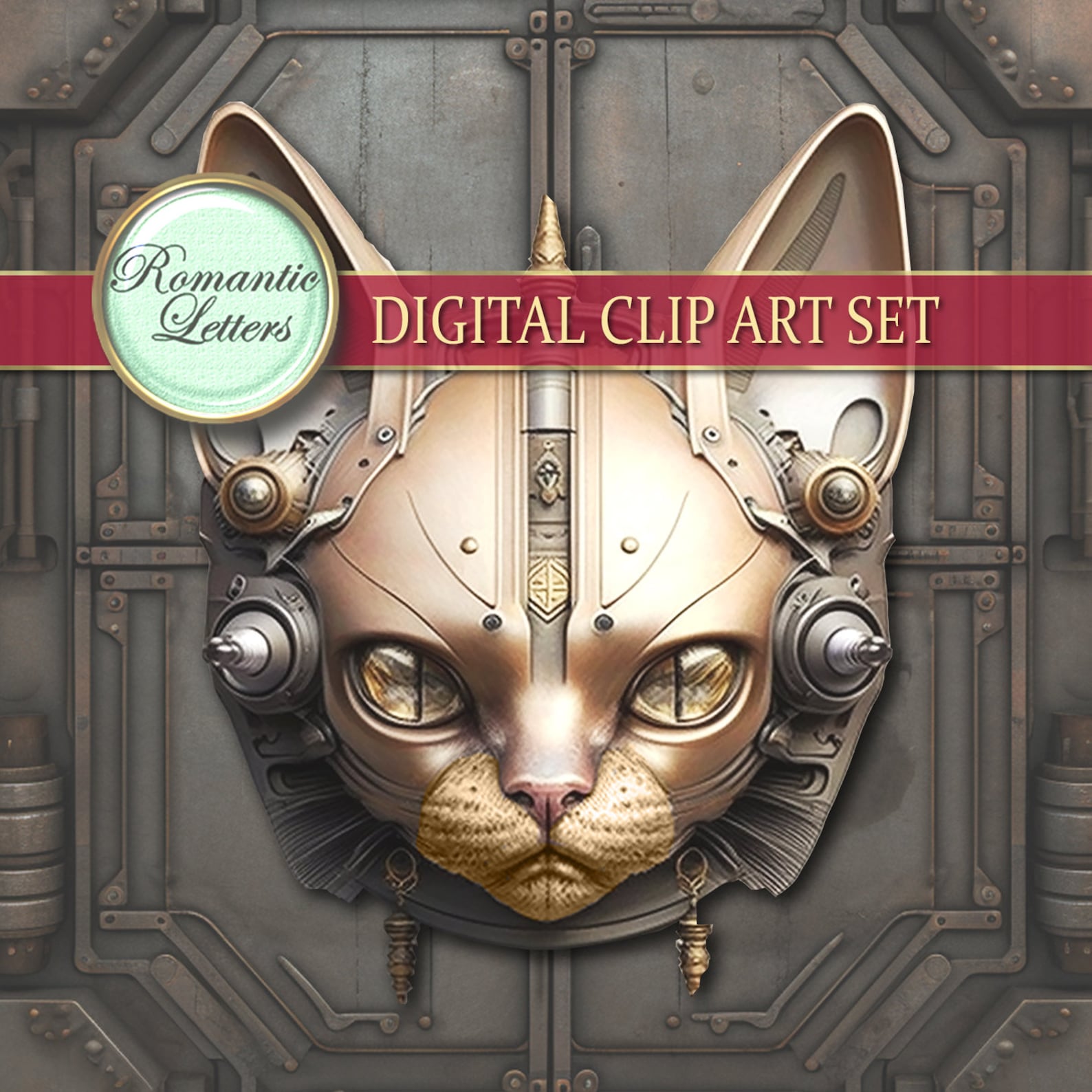 Steampunk Cat Clip Art Digital Rust Texture Digital Scrapbook Elements ...