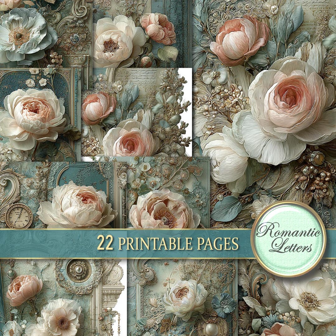 Baroque Flowers Digital Printable Scrapbook Paper Pack Junk Journal ...
