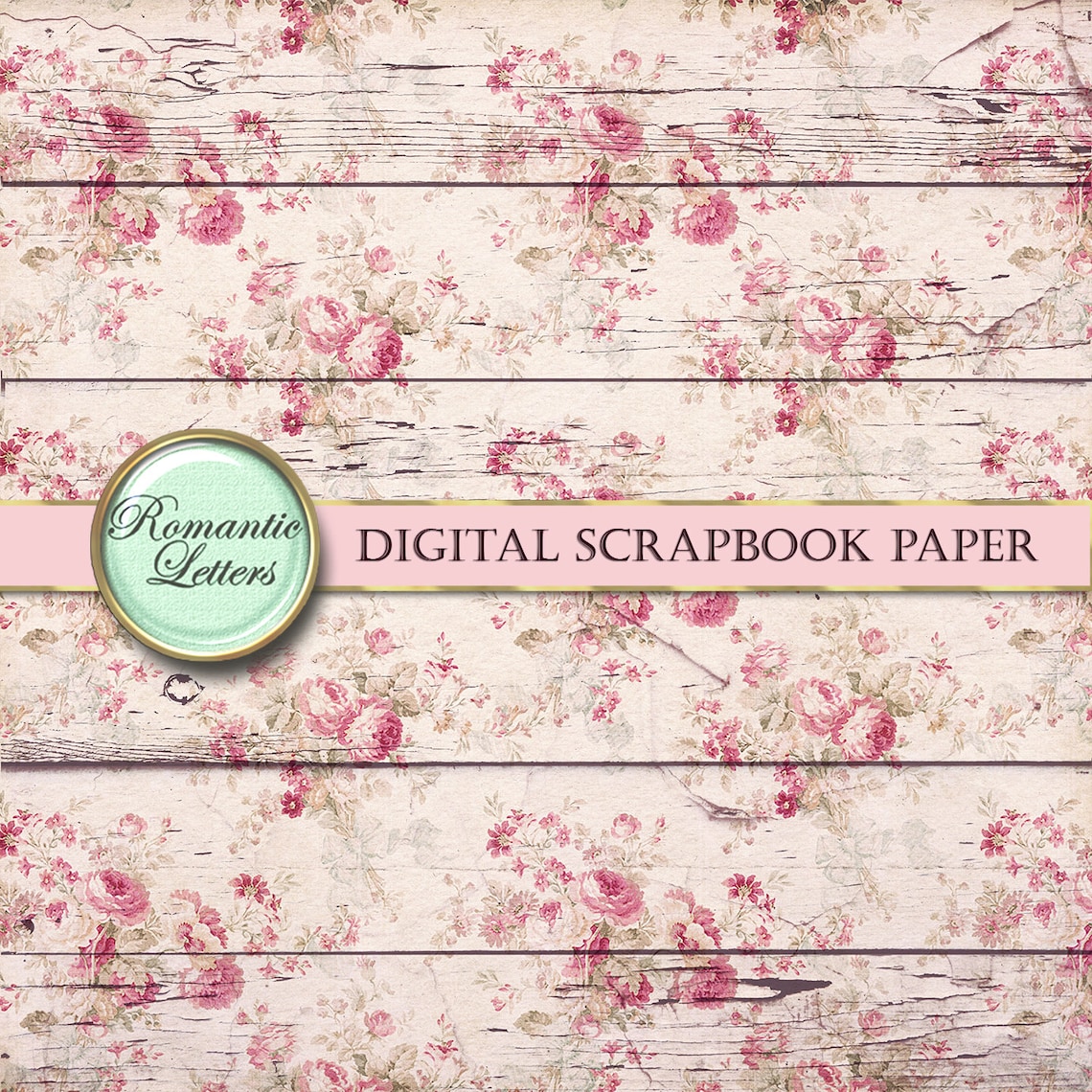 Shabby Chic Digital Scrapbook Paper Pack Pink Floral Digital Printable ...
