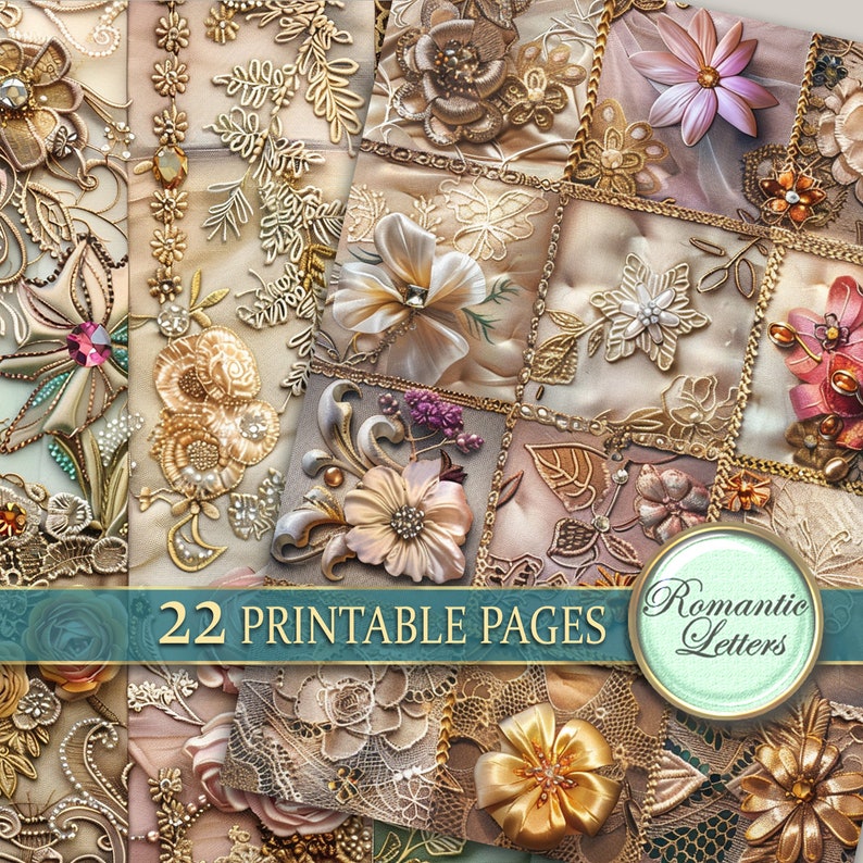 Printable Junk Journal Pages Digital Scrapbook Paper Pack Lace Vintage ...