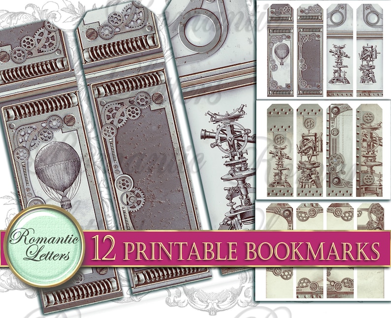 Printable Steampunk Bookmarks Set Printable Gift Tags - Etsy