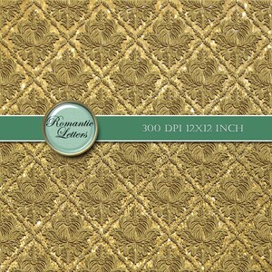 Autumn Digital Paper Gold Damask Patterns Digital Vintage Scrapbook ...