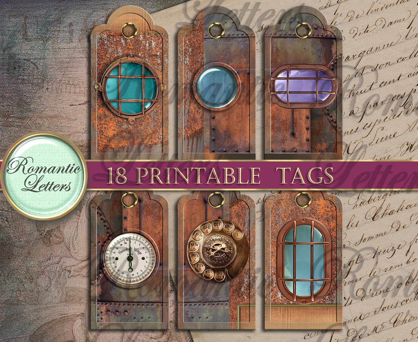 Printable Steampunk Journal Tags Printable Scrapbook Grunge Gift Tags ...