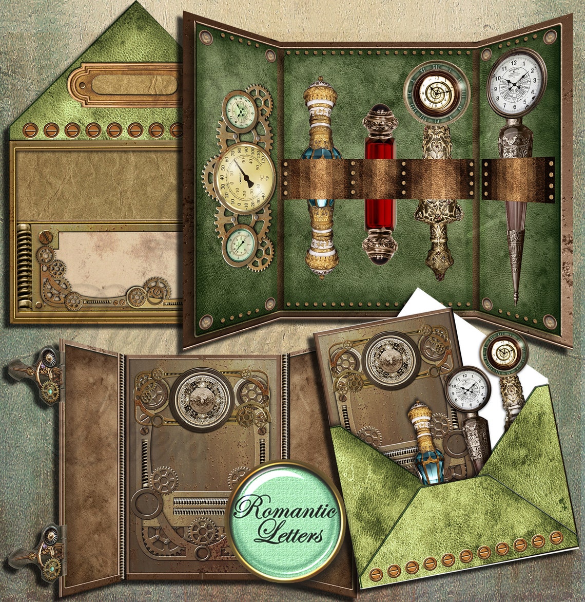 Steampunk Printable loaded envelope journal pockets card | Etsy