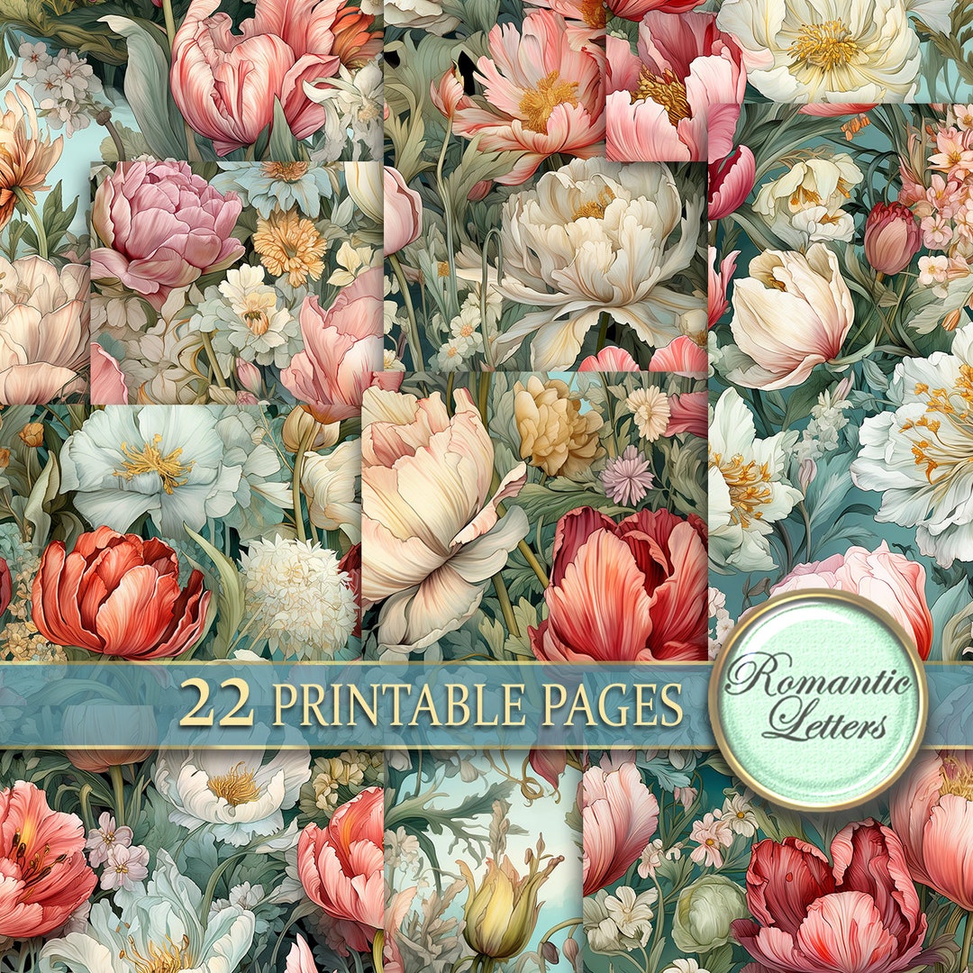 Tulips Digital Scrapbook Paper Pack Shabby Chic Flower Botanical ...
