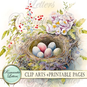 Easter Bird House Digital Clip Art Set Easter Eggs Printable Scrapbook ...