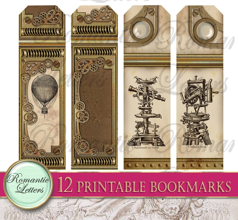 Printable Steampunk Bookmarks Set Digital Printable Gift Tags - Etsy