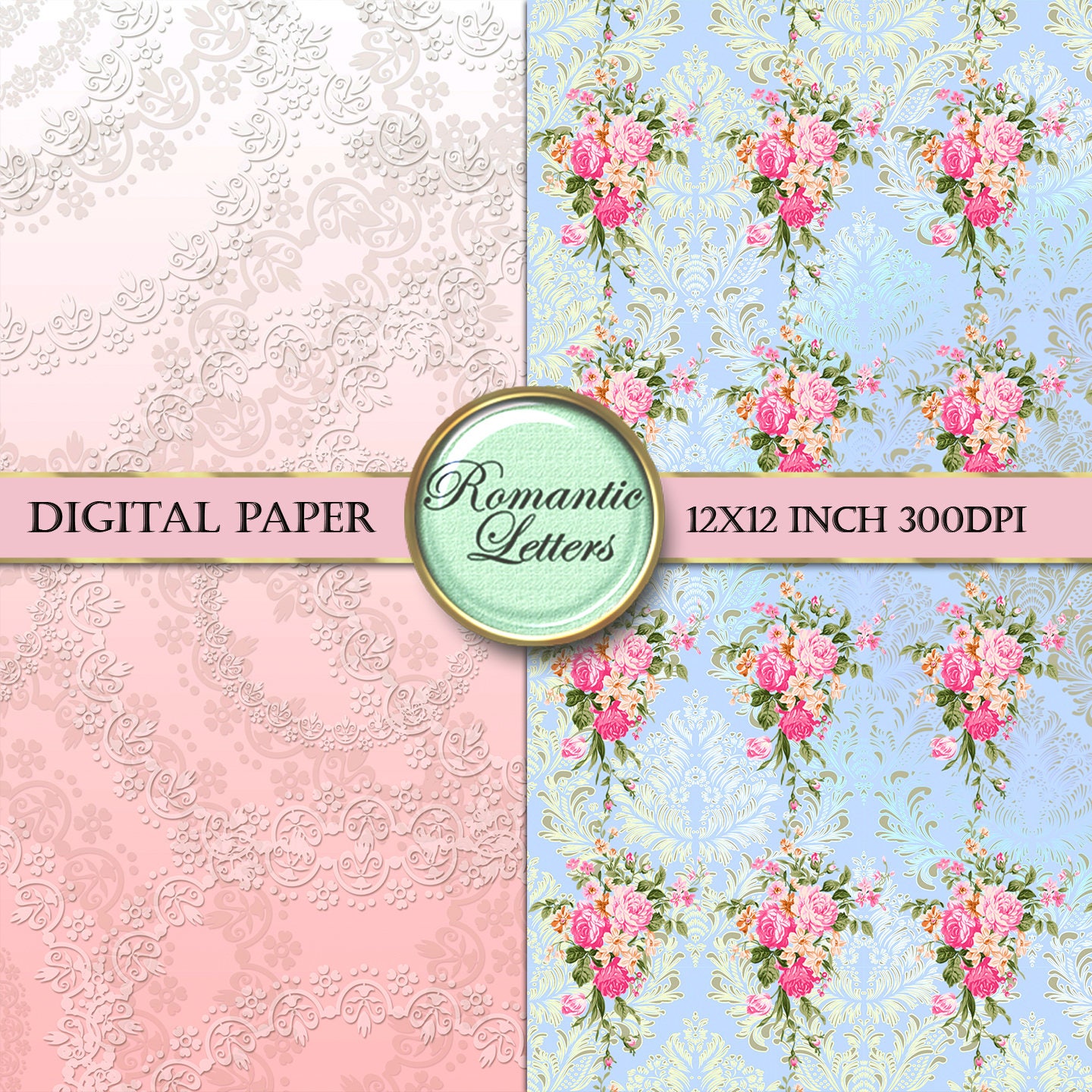 Floral Digital Scrapbook Paper Pack Shabby Chic Rose Flowers Background ...