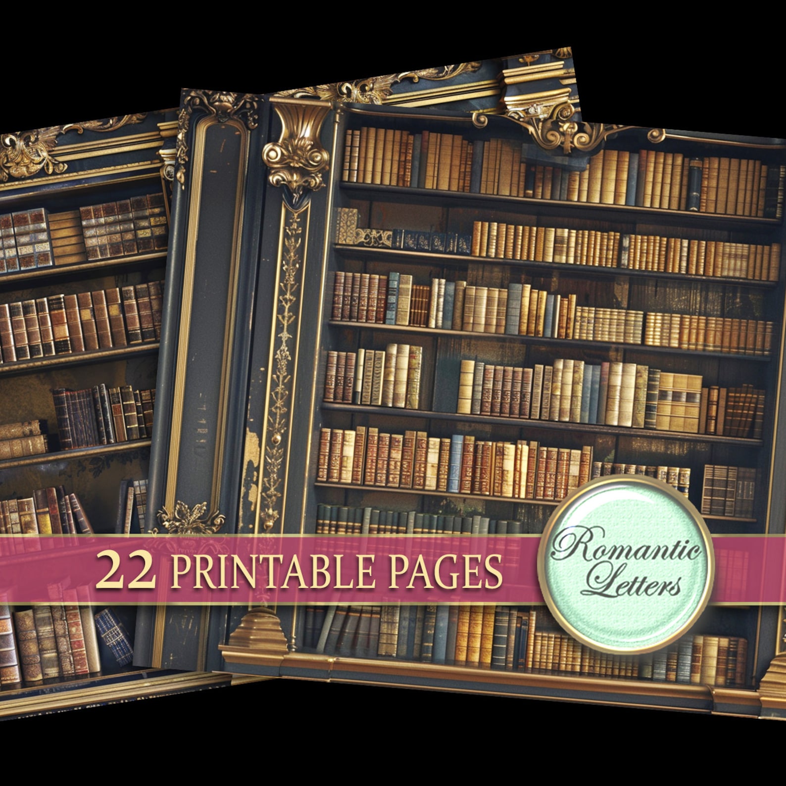 Bookshelves Bookcase Digital Scrapbook Paper Pack Printable Craft Paper ...