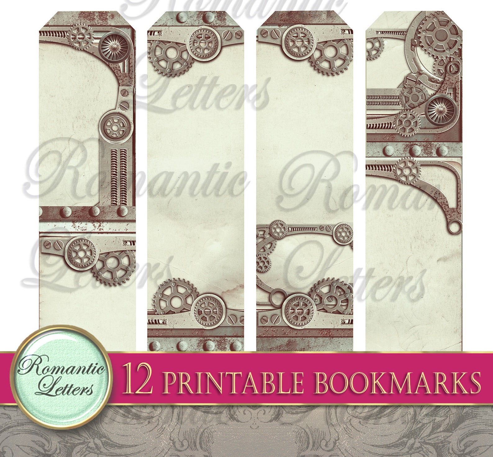 Printable Steampunk Bookmarks Set Printable Gift Tags Printable Hang ...