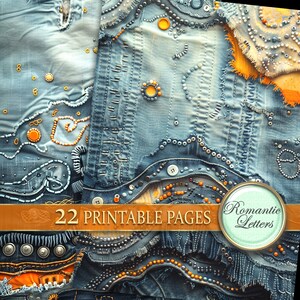 Digital Printable Scrapbook Paper Pack Junk Journal Paper Denim Fabric ...